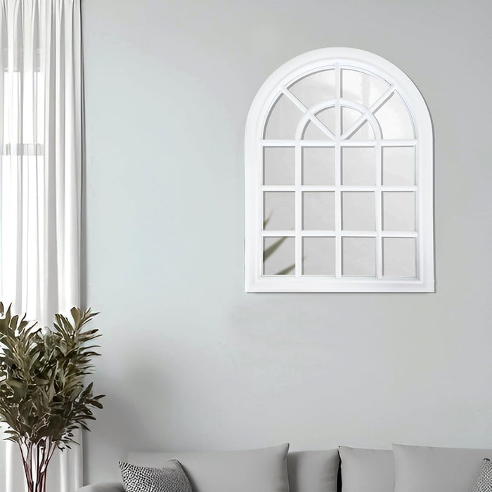 White Arched Windowpane Wall Mirror Semicircular Grid Design, Vintage ...