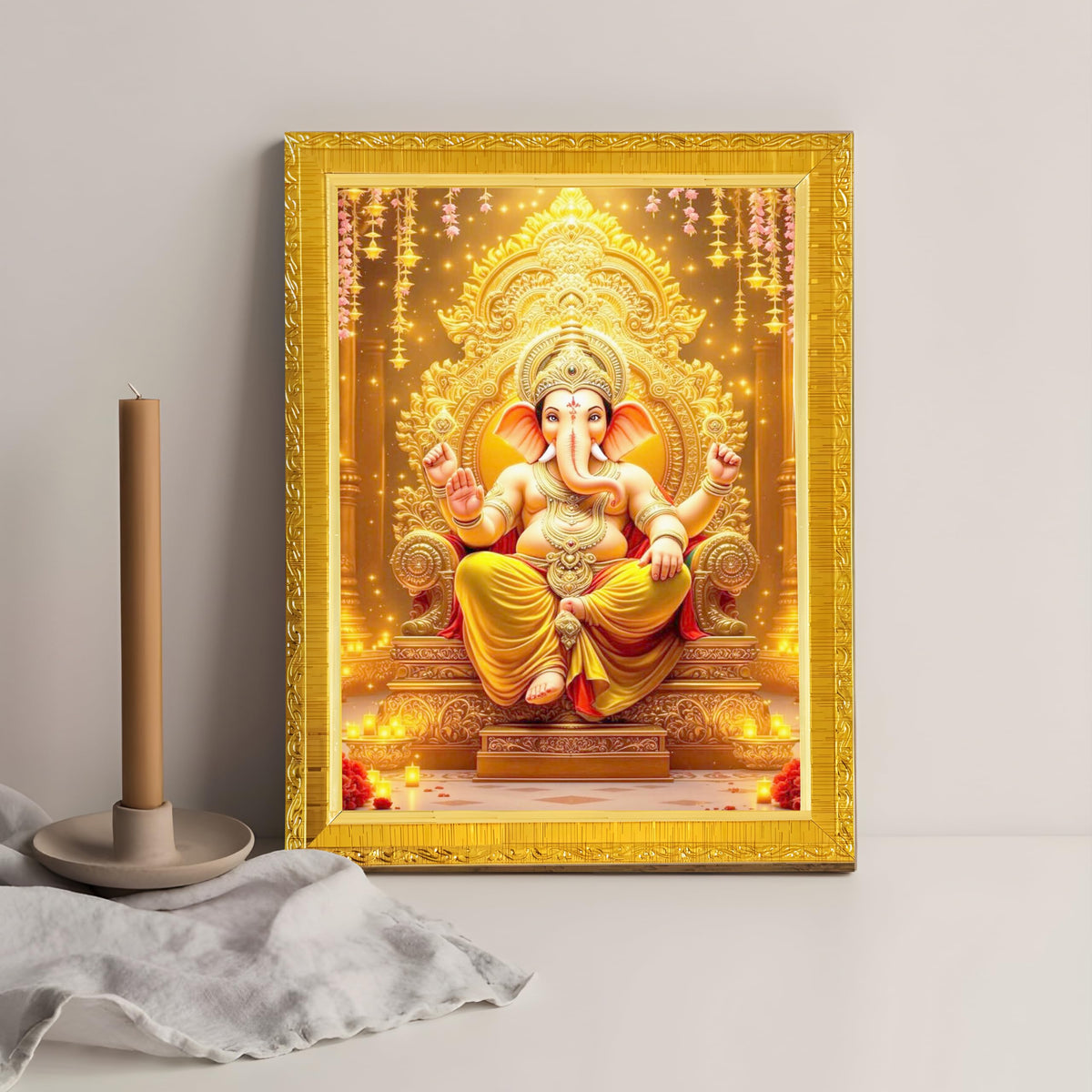 Lord Ganesha Ji Golden Photo Frame for Mandir, Pooja Room | Divine Hin ...