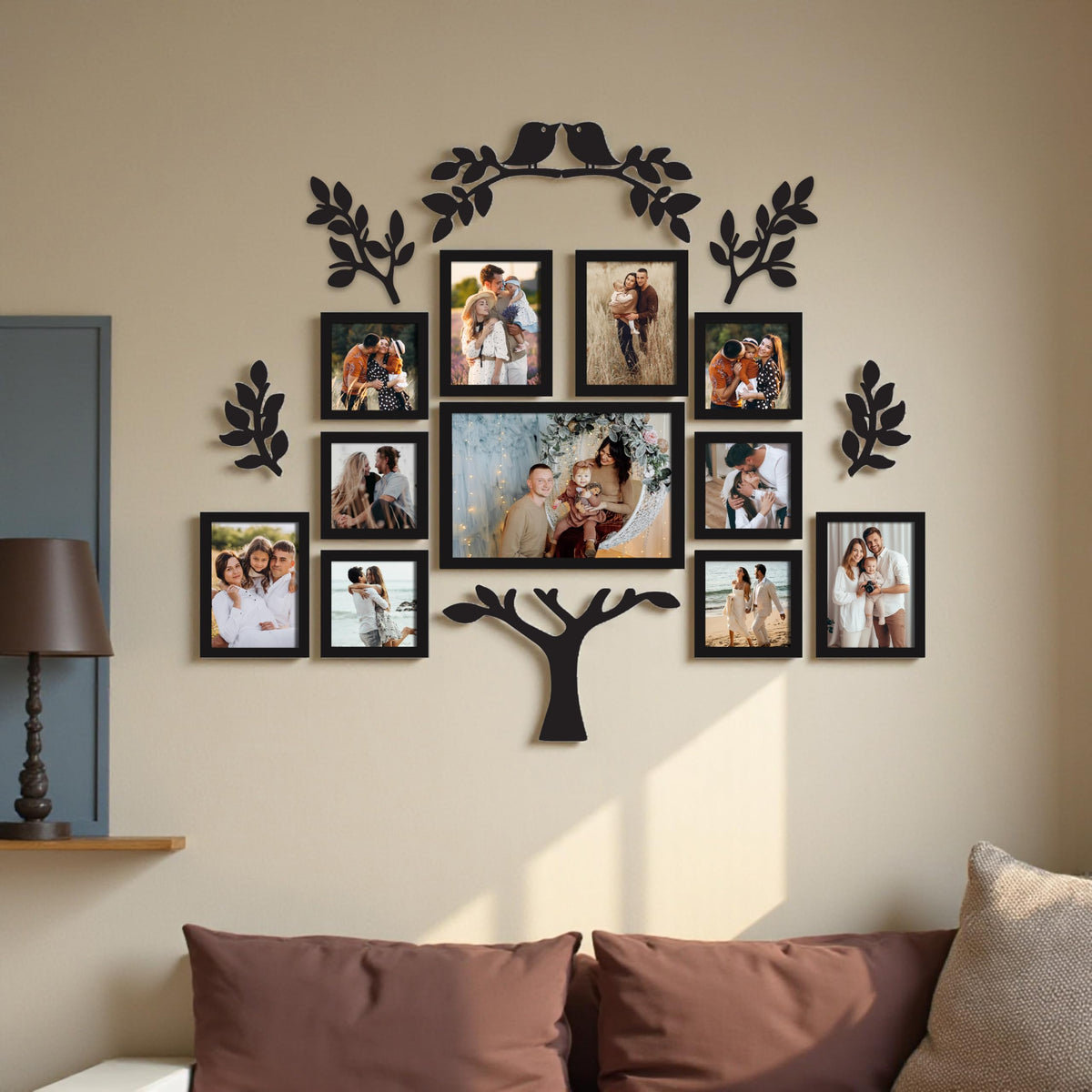 Family Tree Wall Photo Frame Set Pack of 11 with 9 MDF Cutouts for Hom ...