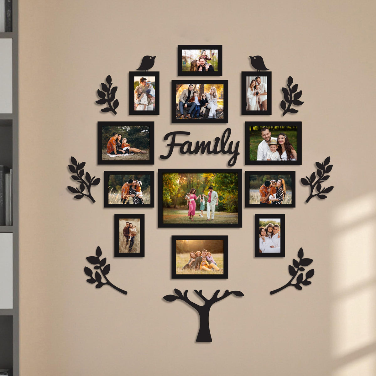 Family Tree Wall Photo Frame Set Pack of 12 with 10 MDF Cutouts for Ho ...
