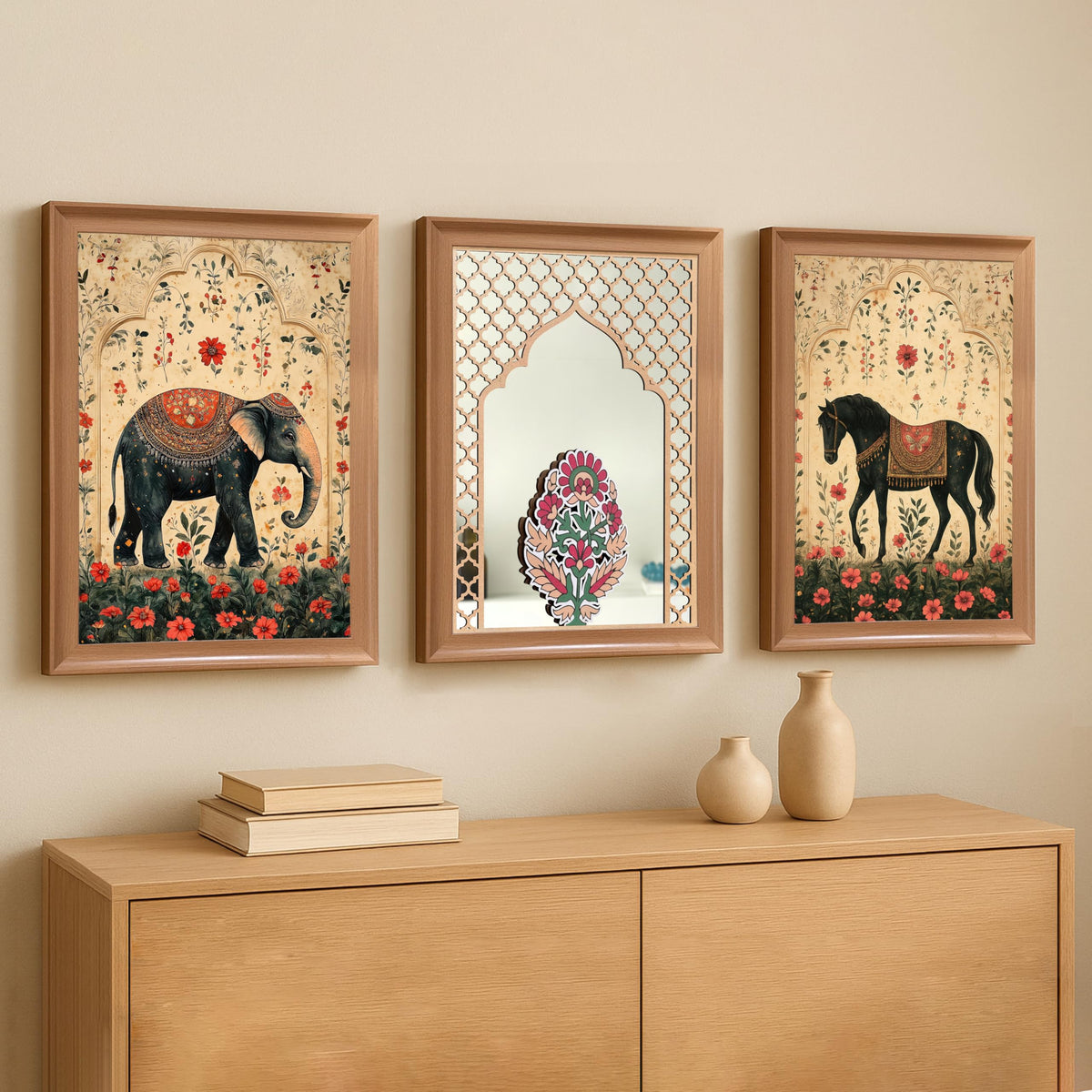 Framed Floral Wall Art with Decorative Mirror Wall Decor Items with Ja ...