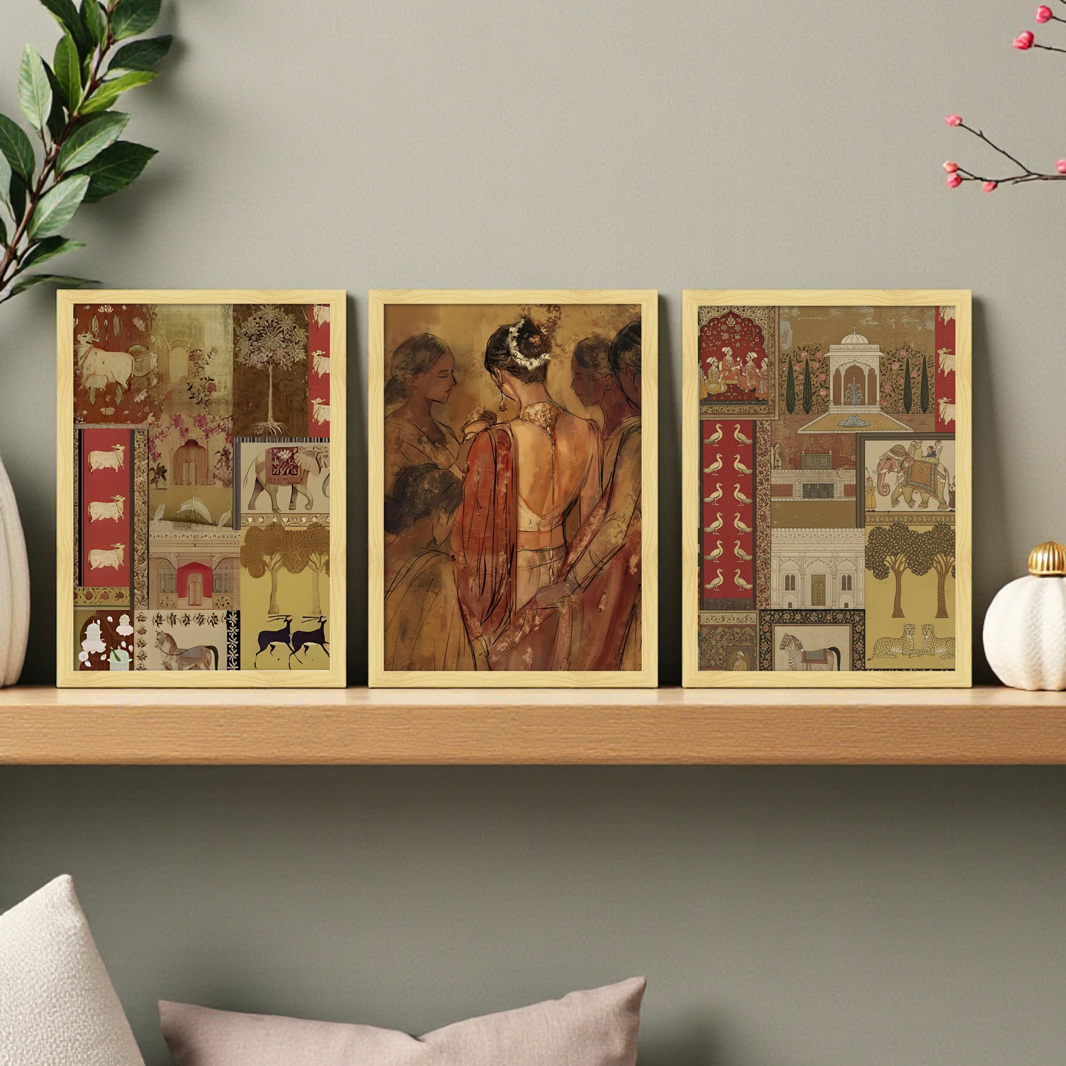 Indian Ethnic Art Wall Frame Set of 3 Modern Rajasthani Miniature Pain ...