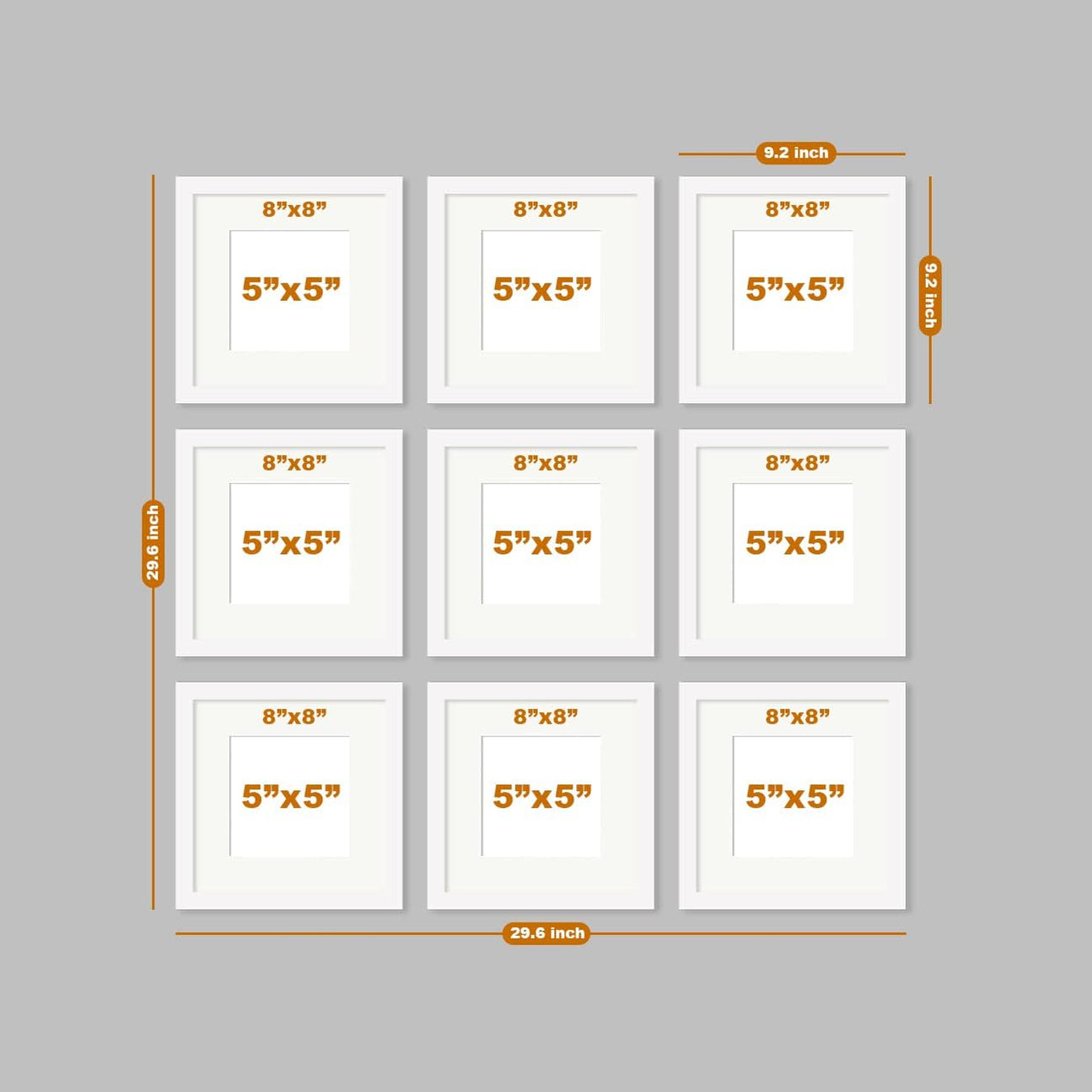 Art Street Personalized Square Photo Frames Set of 9 White Wall Photo ...