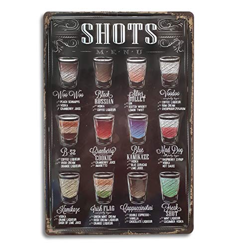 Shots Menu Retro Vintage Bar Metal Tin Sign — ART STREET