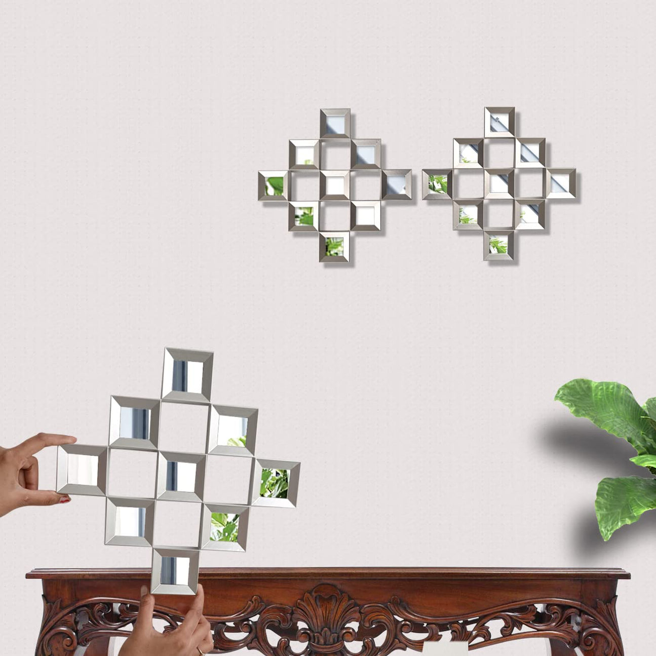 Shining Star Decorative Wall Mirror Square Block Design Silver Color f ...