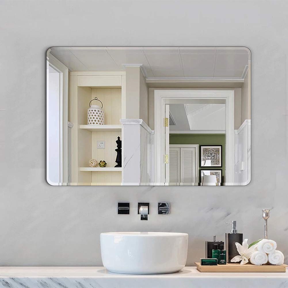 Frameless Beveled Circular Wall Mirror, Modern Frameless Mirror for Ba ...