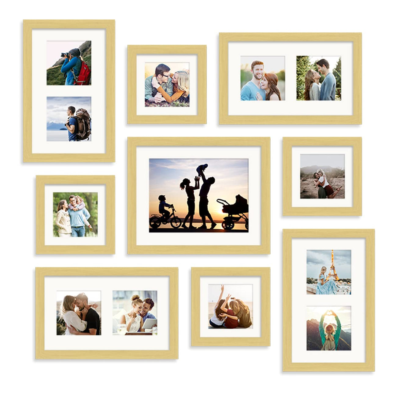 Family Square Photo Frames Set of 9 Brown Wall Photo Frames with Matte ...