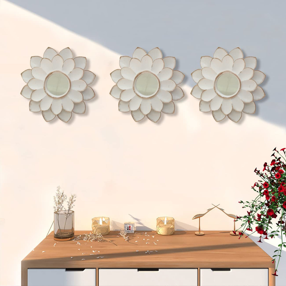 Lotus Flower Shape Decorative Plastic Plate Wall Mirror, Wall Decorati ...