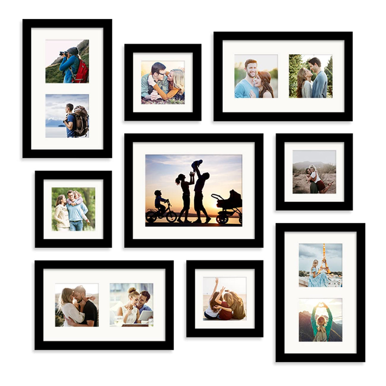 Family Square Photo Frames Set of 9 Brown Wall Photo Frames with Matte ...