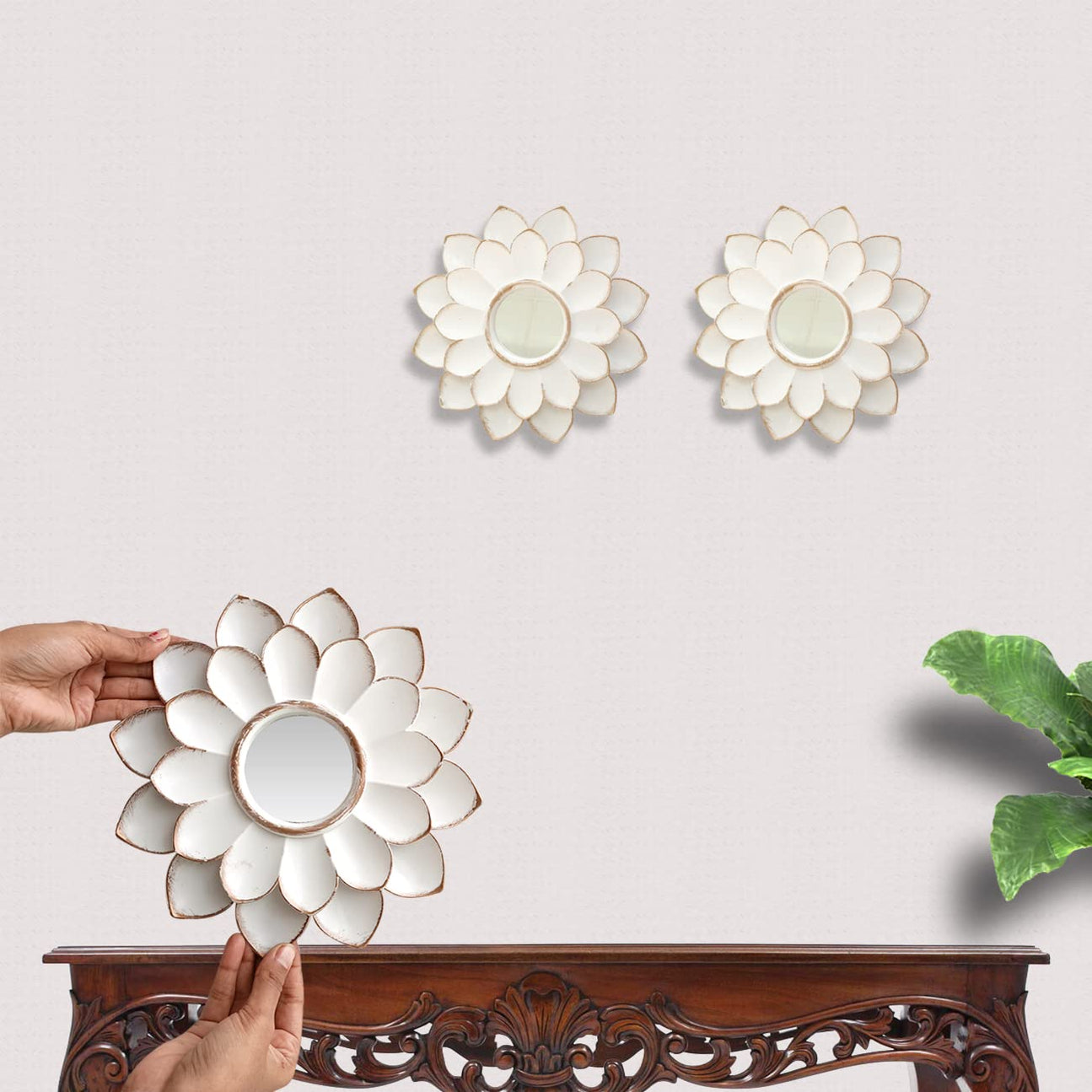 Lotus Flower Shape Decorative Plastic Plate Wall Mirror, Wall Decorati ...
