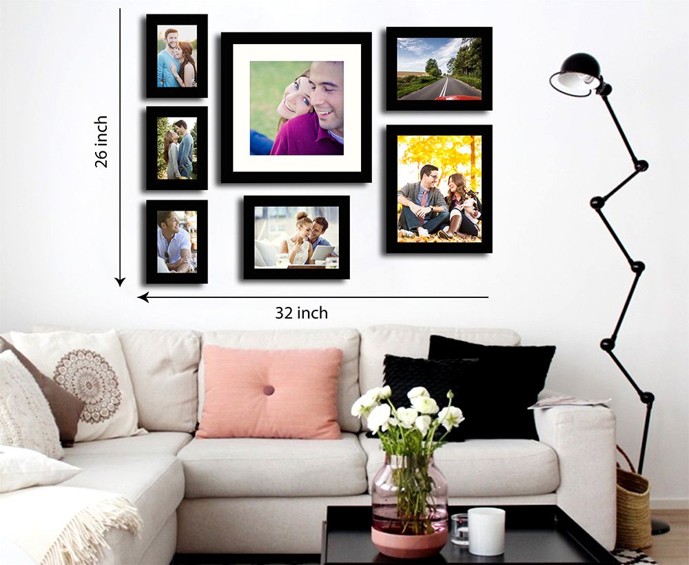 Art Street Cultured Set of 7 Individual Black Fiber Wood Wall Photo Fr ...