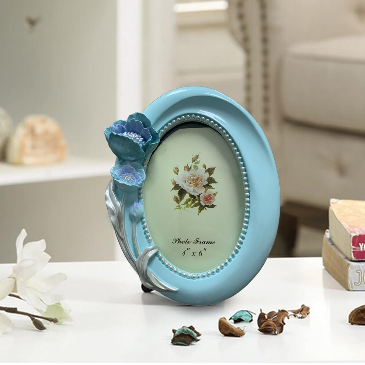 Art Street Pastoral Creative Premium Oval Table Photo Frame - Royal Bl ...