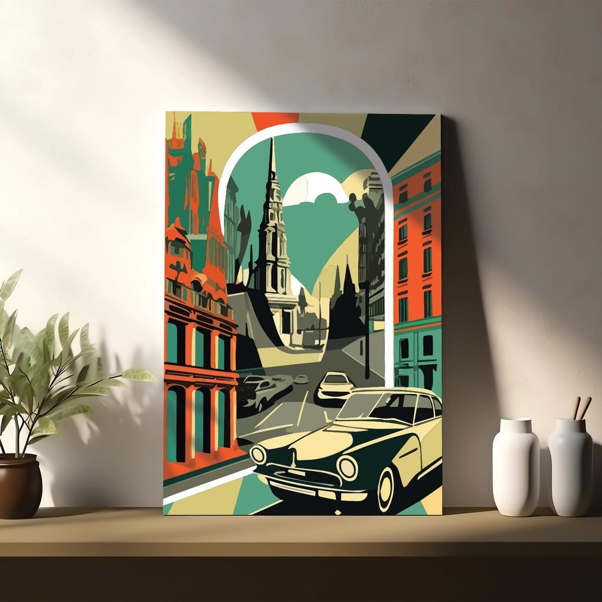 Art Street Stretched On Frame Canvas Painting Britain Retro City Art F ...