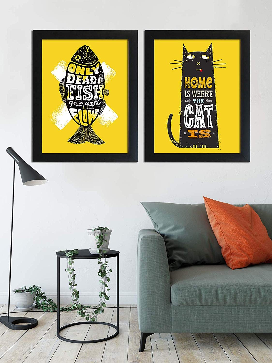 Motivational Quote 2 Poster Set With Frame # ONLY Dead Fish GO With Fl ...