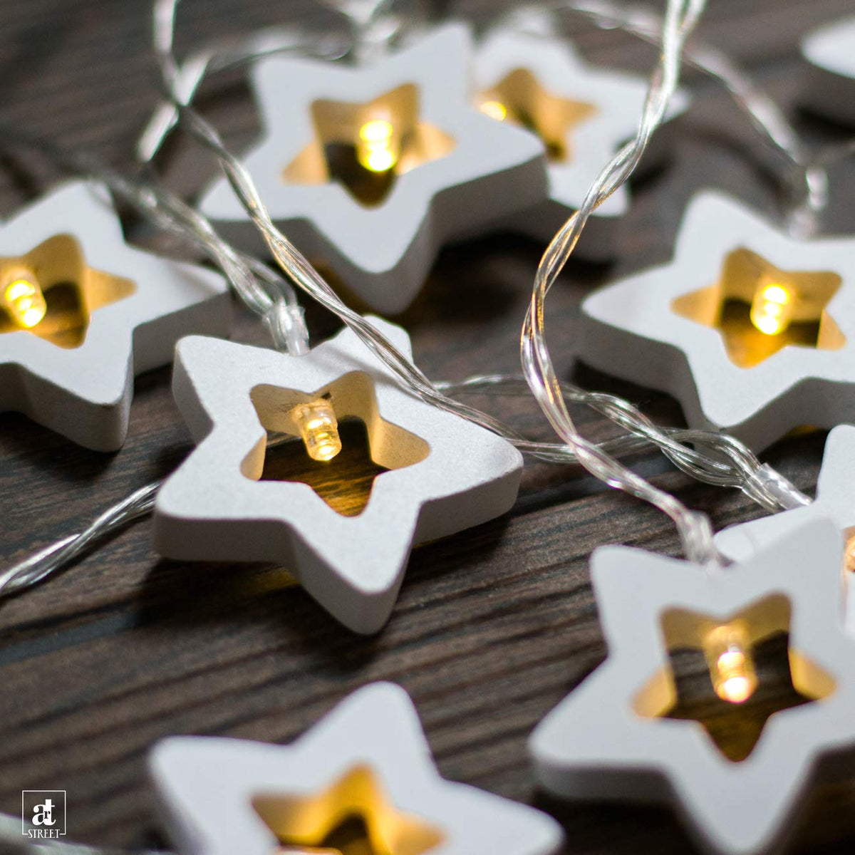 10 Bulb Wooden Five Pointed Star Shape LED Decorative String Light ...