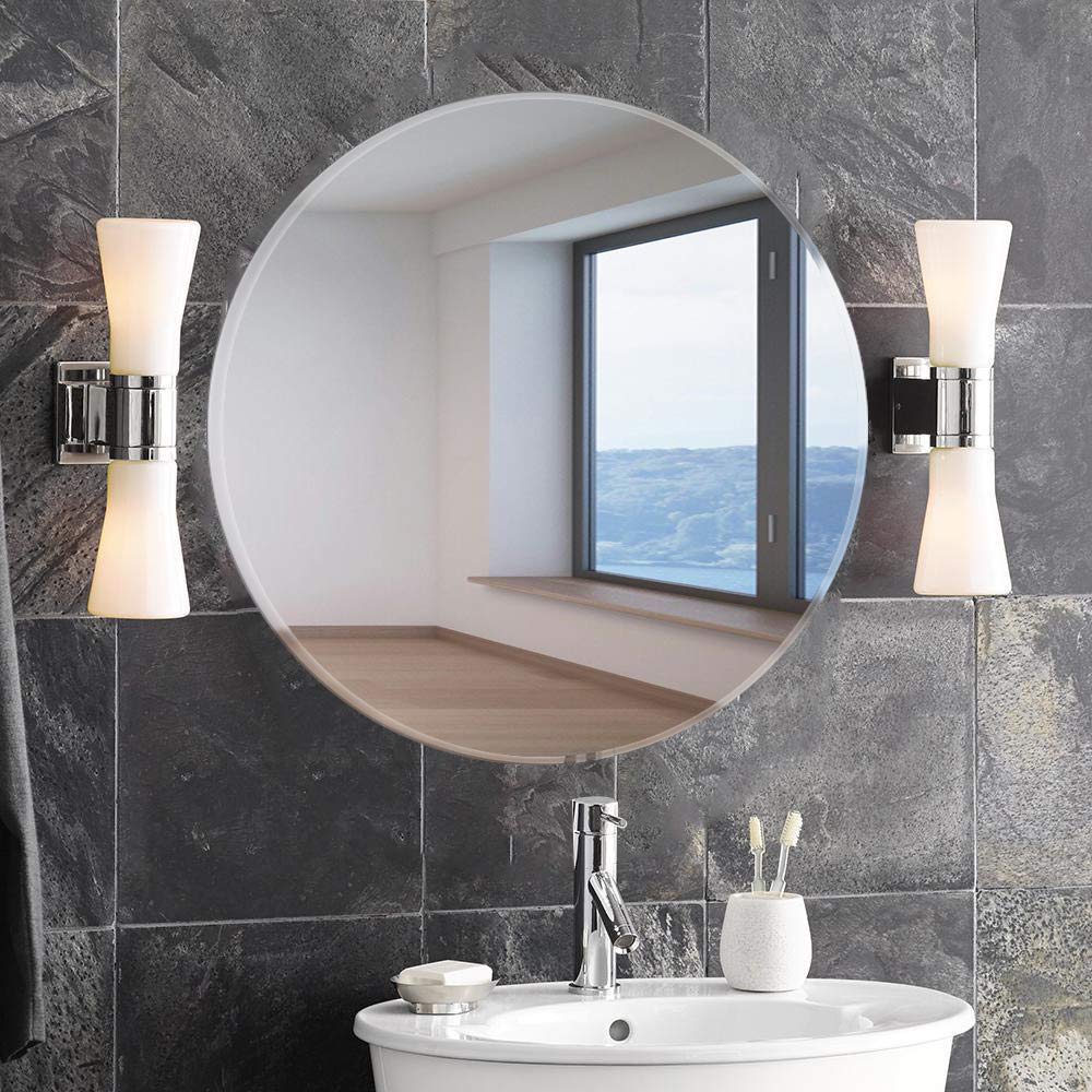 Frameless Beveled Circular SWall Mirror, Modern Frameless Mirror for B ...