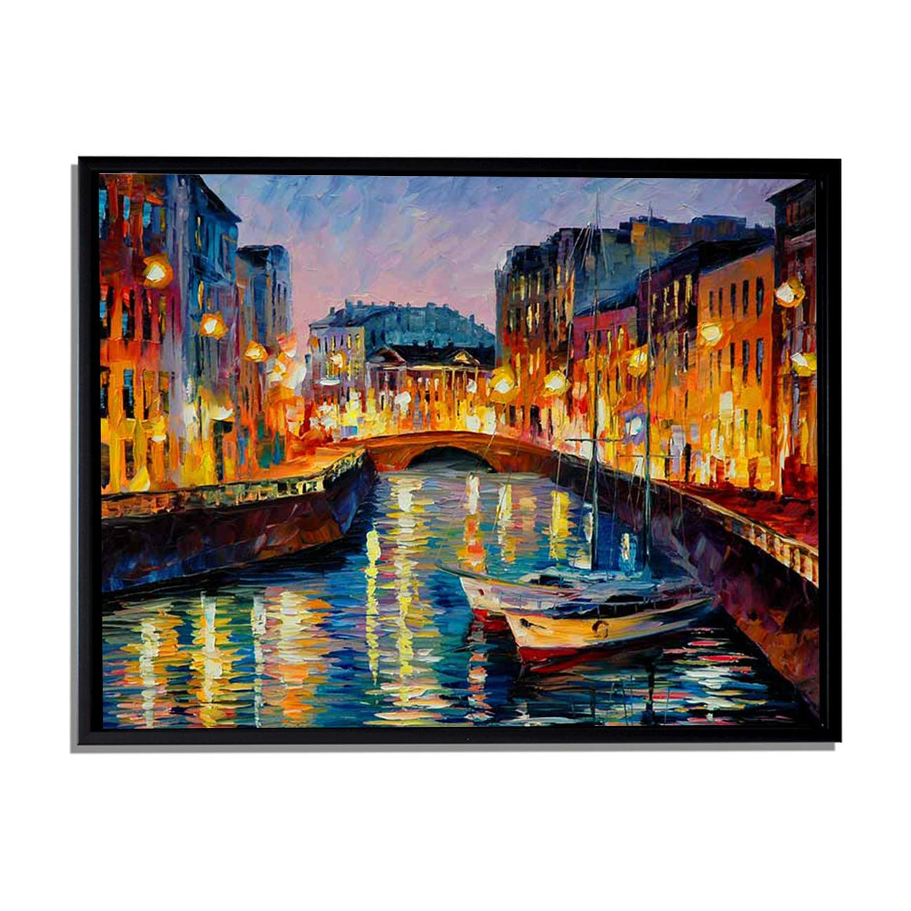 Art Street City Night & The Stream Art Print,Landscape Canvas Painting ...