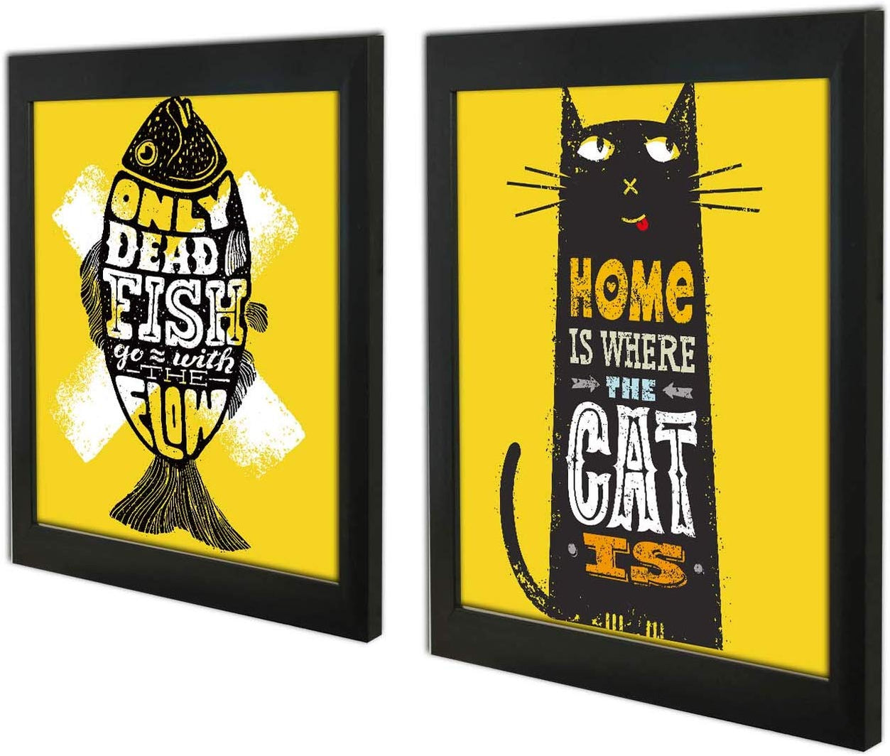 Motivational Quote 2 Poster Set With Frame # ONLY Dead Fish GO With Fl ...