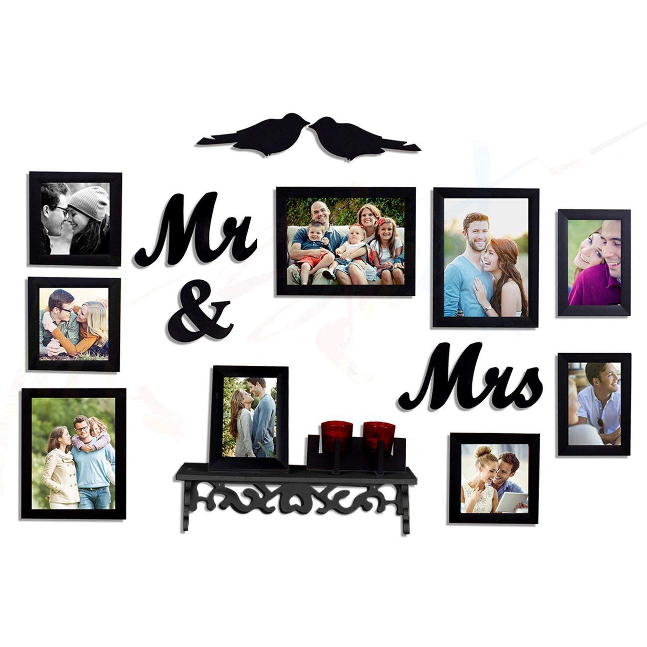 Mr. & Mrs. Theme Wall Photo Frames with MDF Plaque (Color - Black ...