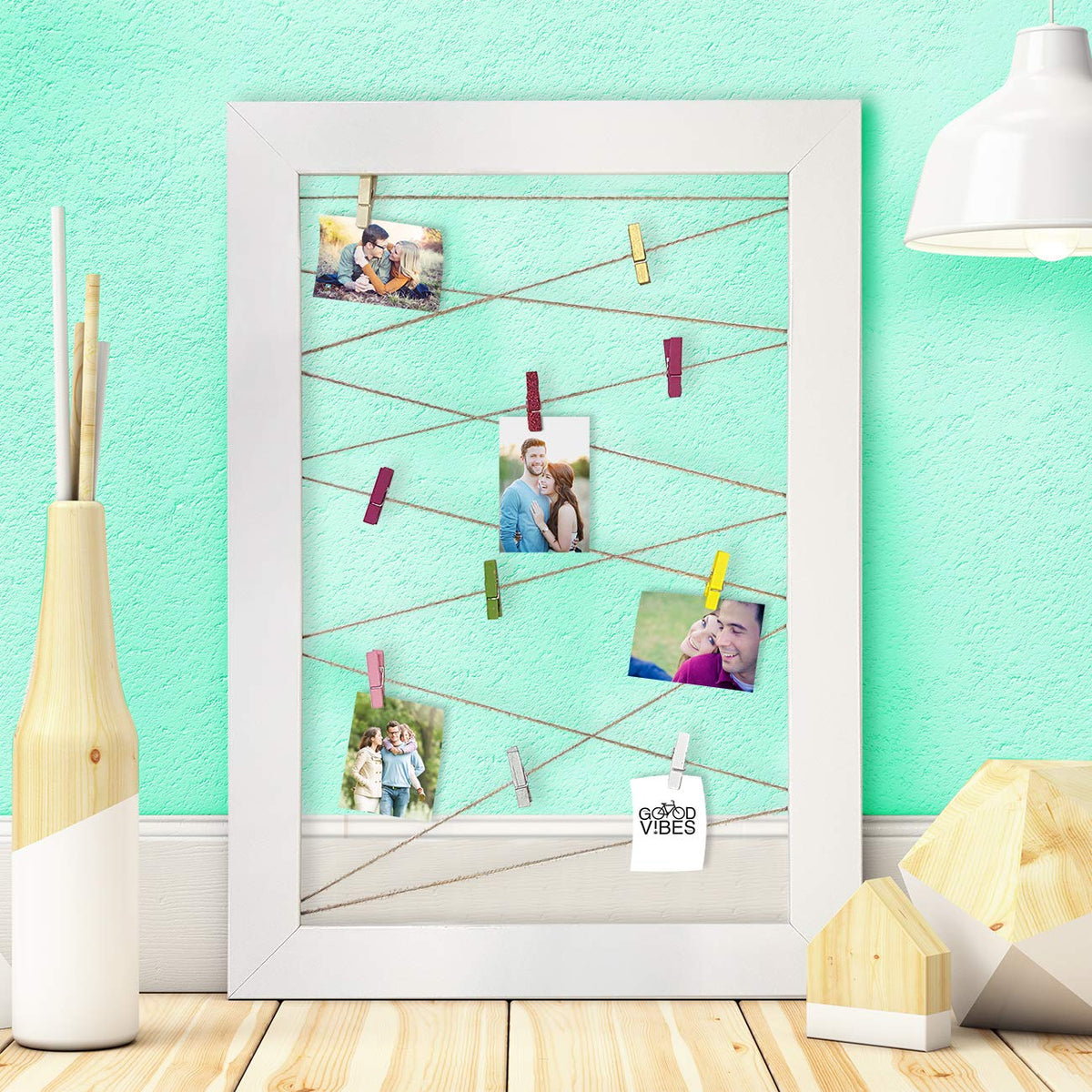 Wooden MDF Photos Frame With Photos Hanging Clip - White -Size - 20.5 ...