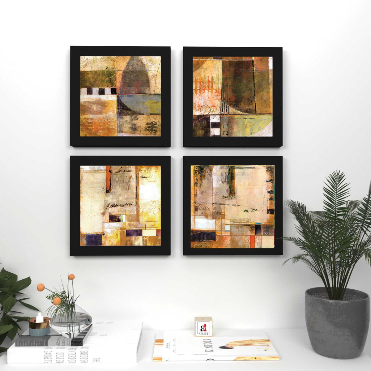 Multicolored Artistic Abstract Framed Painting / Posters for Room Deco ...