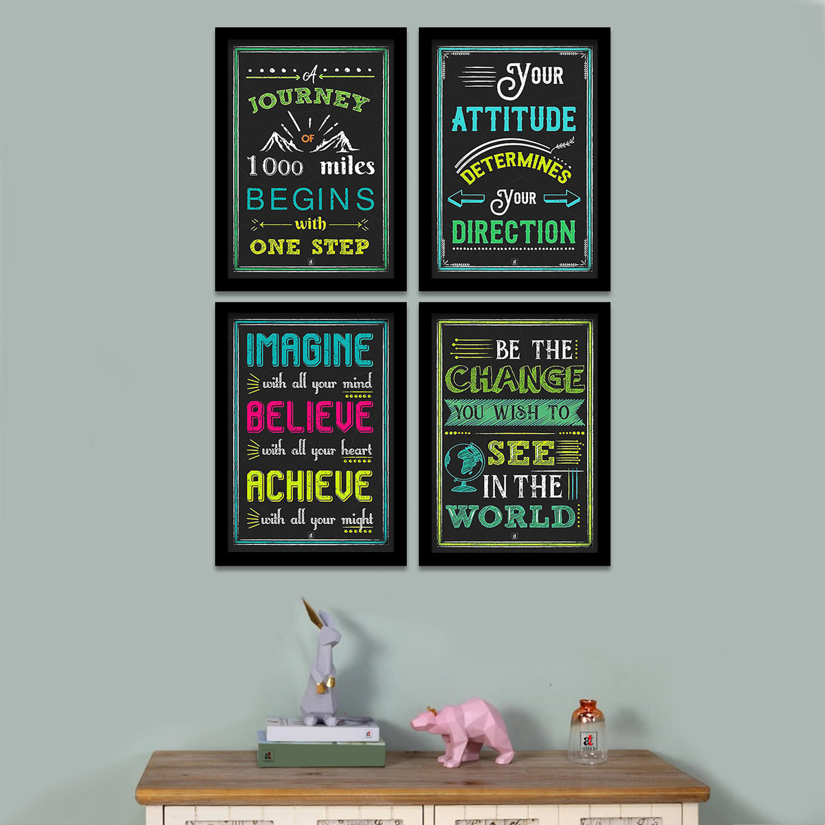Set of 4 Positive quotes Framed Poster Motivational Art print For Life ...