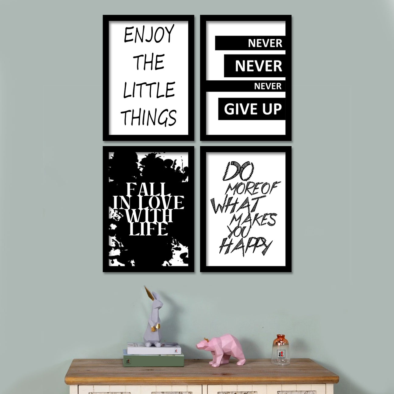 Set of 4 Motivation Framed Posters , Enjoy The Little Things Happy Quo ...