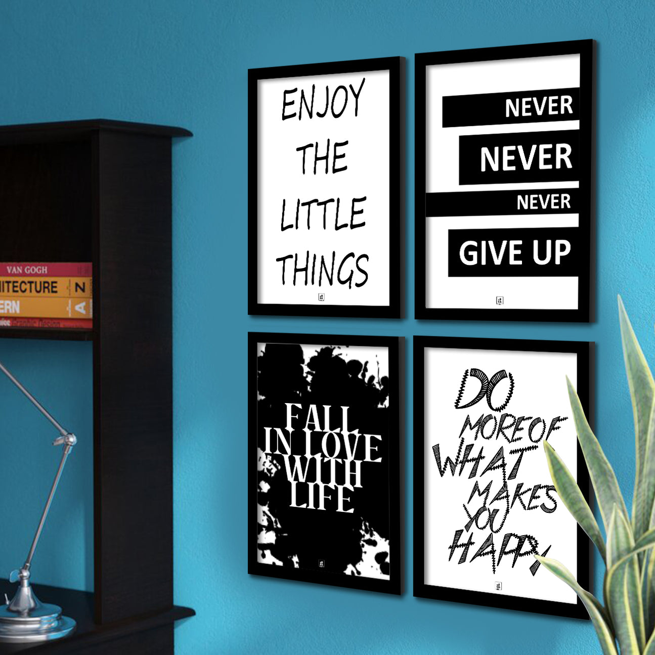 Set of 4 Motivation Framed Posters , Enjoy The Little Things Happy Quo ...