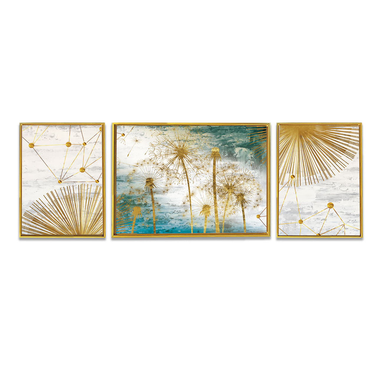 Abstract Golden Dandelions Canvas Set of 3 Art Print Painting For Home ...