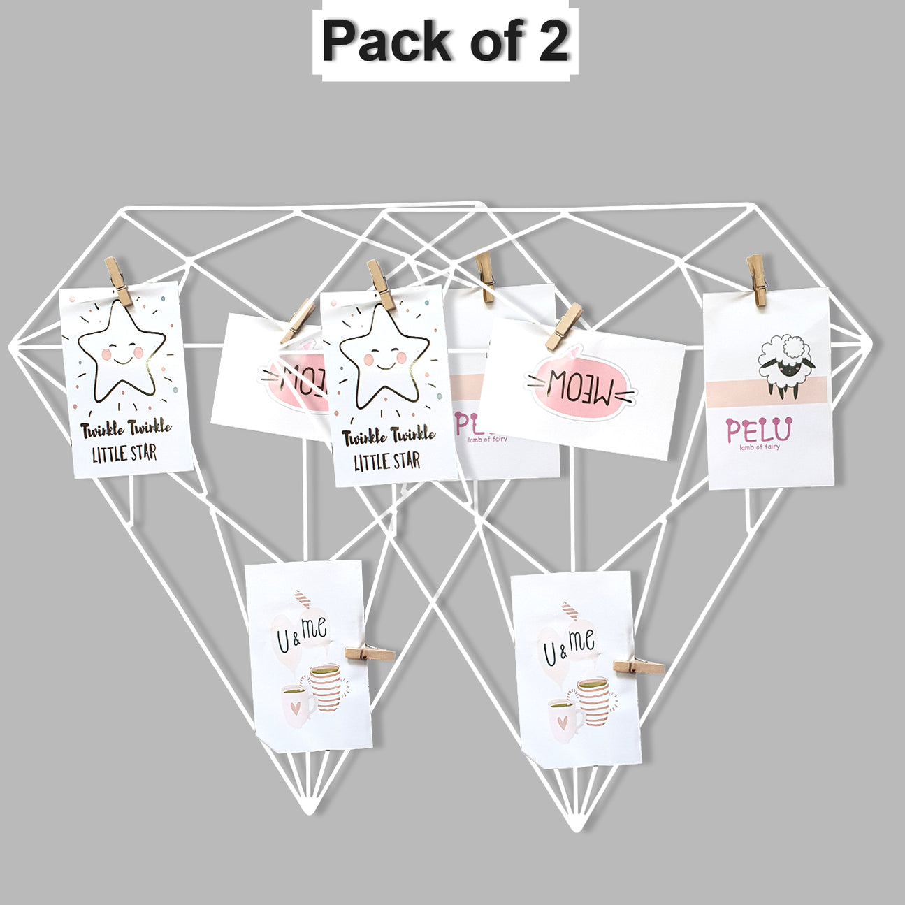 White Color Diamond Shape DIY Metal Photo Grid Wall for Photo Hanging ...